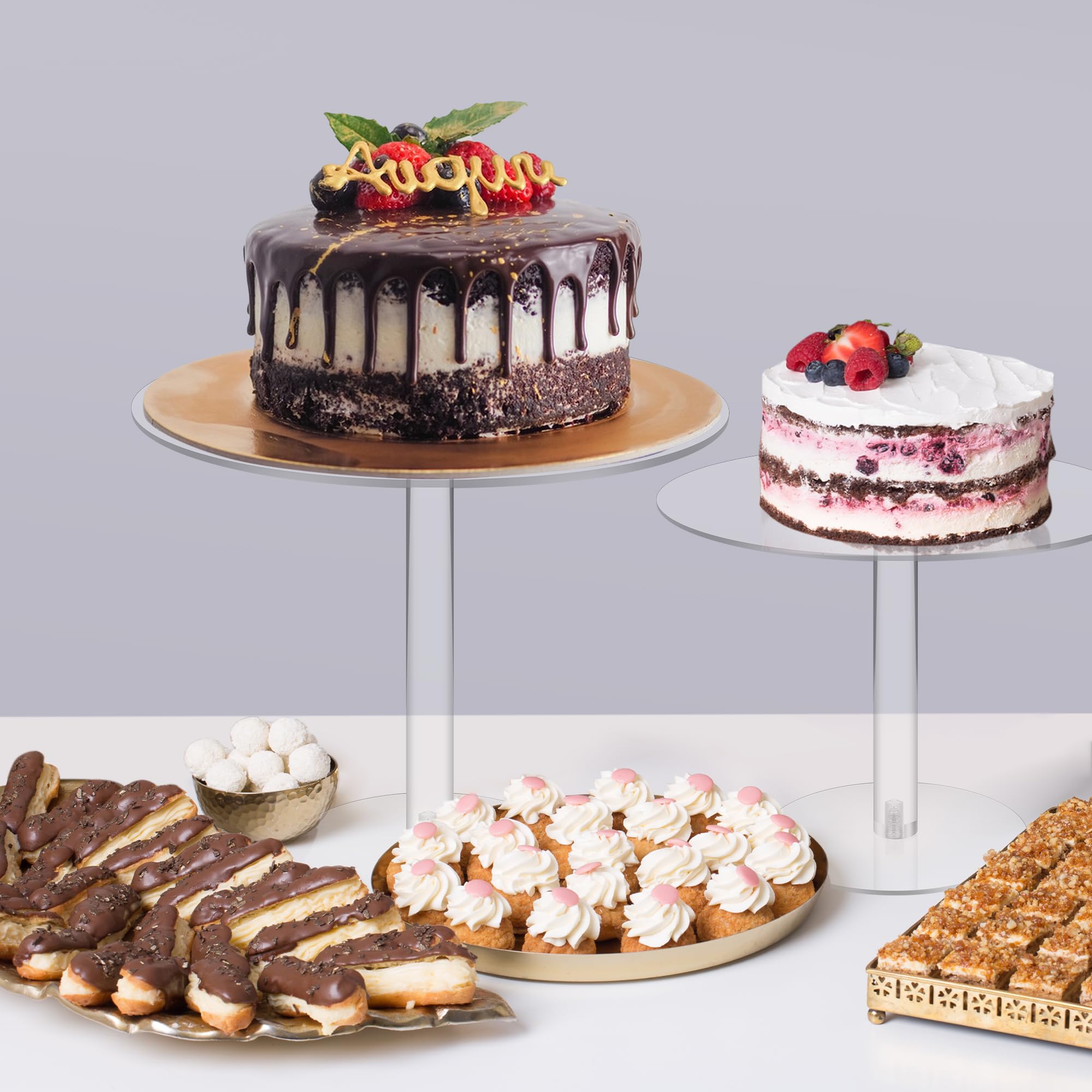 Acrylic Cake Stand, 3PCS Round Cake Stands for Dessert Table, Clear Cupcake Holder for Birthday Party, Pastry Candy Pizza Display Riser for Wedding Event