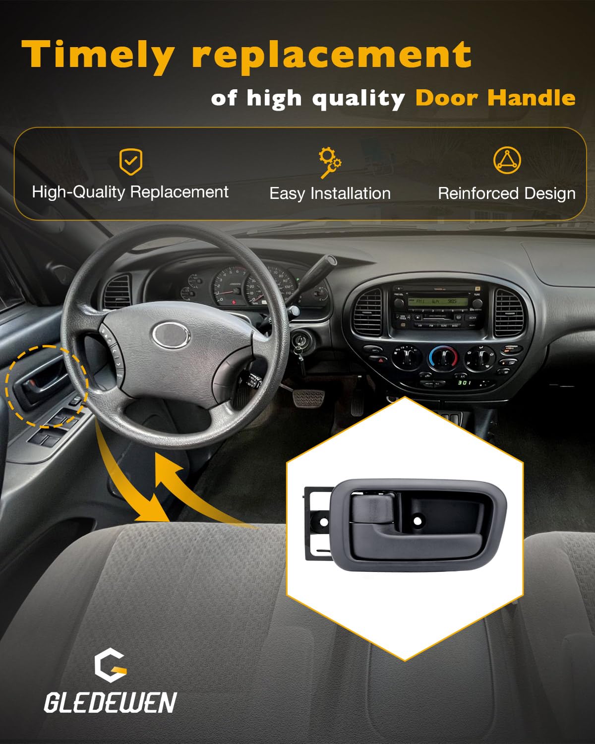 Gledewen Interior Door Handle with Bezel, Compatible with 2000-2006 Toyota Tundra, Gray, Front Inside Left Driver Side | 692060C010B1,TO1352187,69278-0C010-B0 Inner Handle Door Part