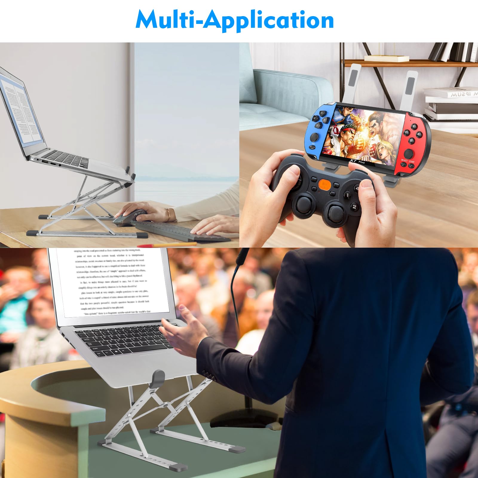 MIENOW Laptop Desk Stand Adjustable Height, Aluminum Foldable Laptop Stand Computer Riser Ergonomic Portable Travel Laptop Holder Fit for Notebook, MacBook Air/Pro, Dell, HP and Lenovo 10''-15.6''