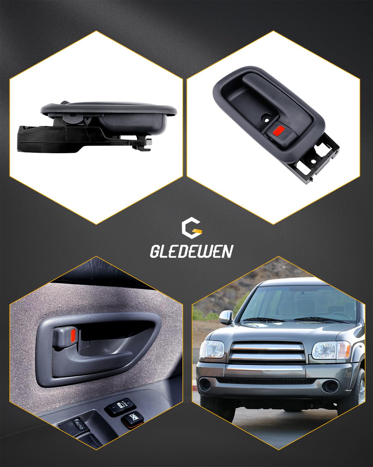 Gledewen Interior Door Handle with Bezel, Compatible with 2000-2006 Toyota Tundra, Gray, Front Inside Left Driver Side | 692060C010B1,TO1352187,69278-0C010-B0 Inner Handle Door Part