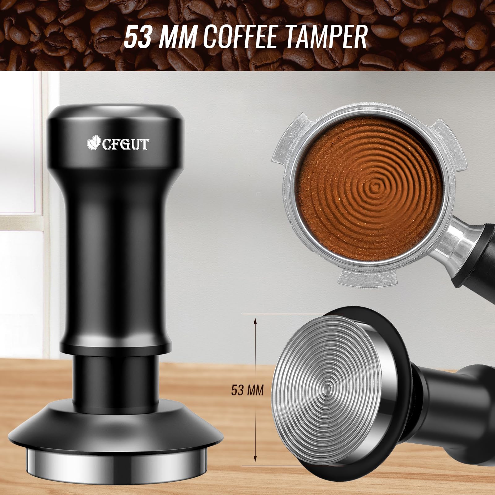 53mm Espresso Tamper - Dual Calibrated Spring Loaded Coffee Tamper - Premium Stainless Steel Base - Espresso Press Tamper for Barista Home Coffee Espresso Machine