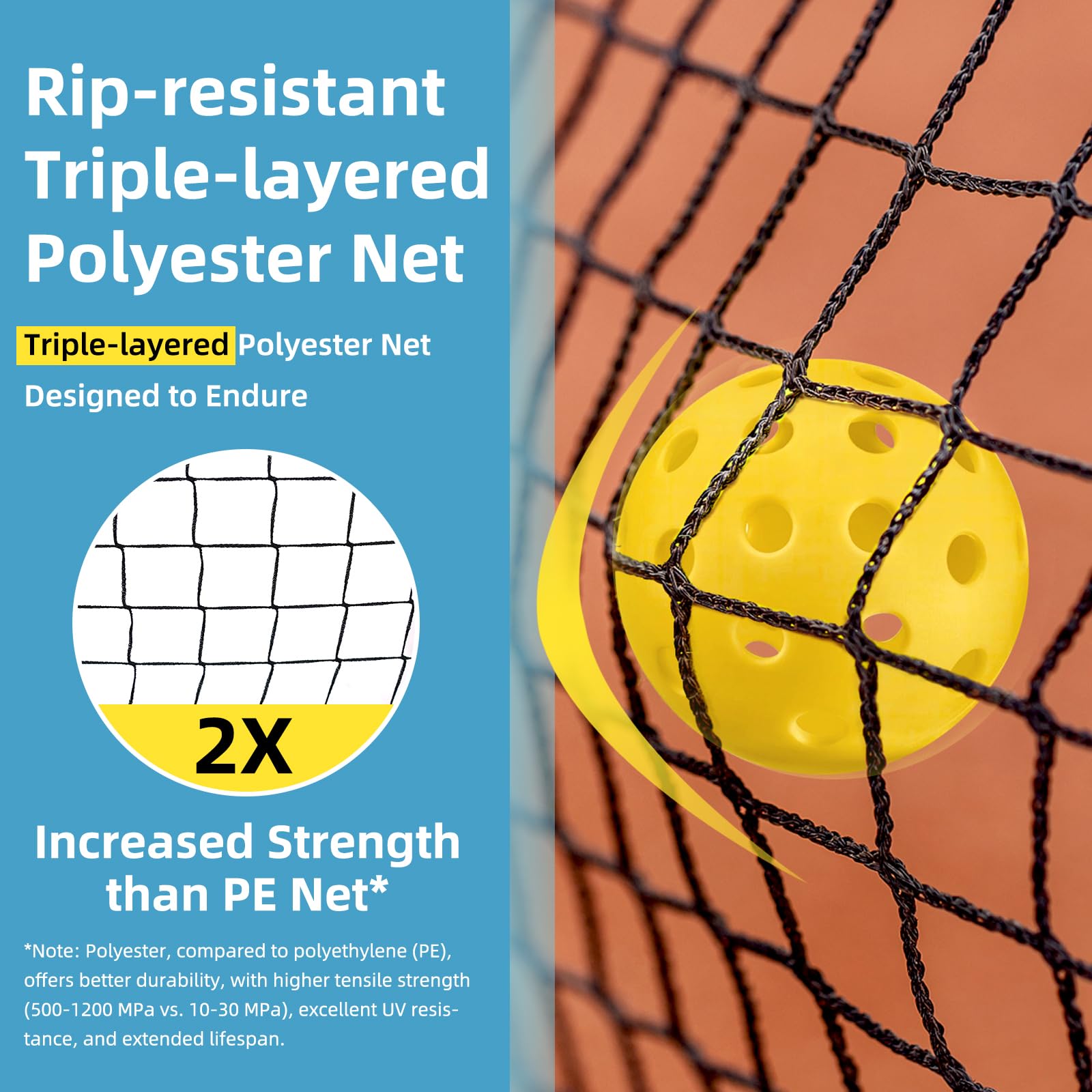 Bearwill Pickleball Net, 22 FT Pickleball Net for Driveway, Regulation Size Portable Pickle Ball Net for Outdoor Backyard, Steady Metal Frame with Court Marker, Ball Holder, 4 Pickleballs & Carry Bag