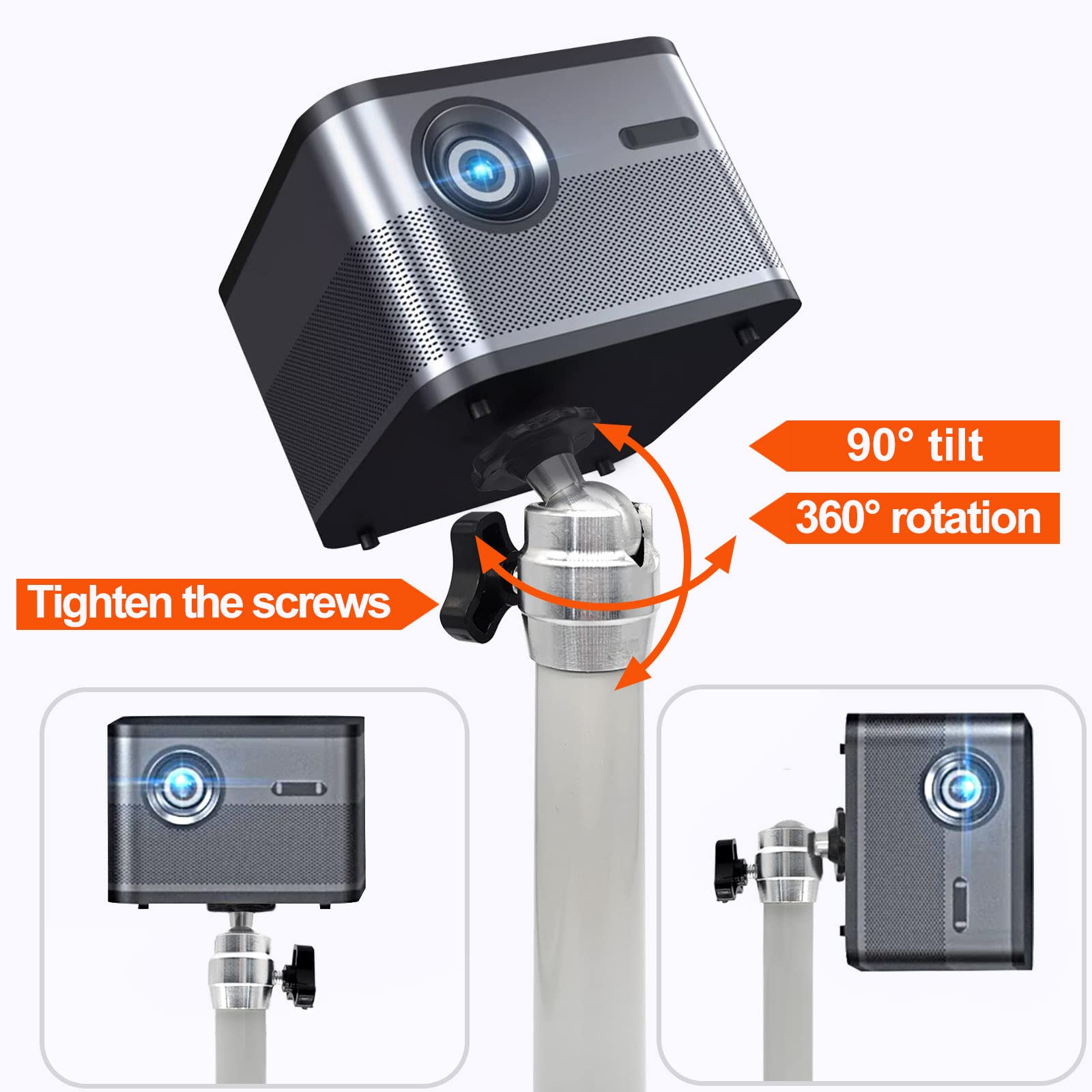 BlingKingdom Mini Ceiling Wall Projector Mount Bracket 360°Rotation Adjustable Tilt&Swivel Hanging Projector Holder Wall Mount Hanger Rack Stand for Mini Projector with 1/4" (6mm) Threaded Holes