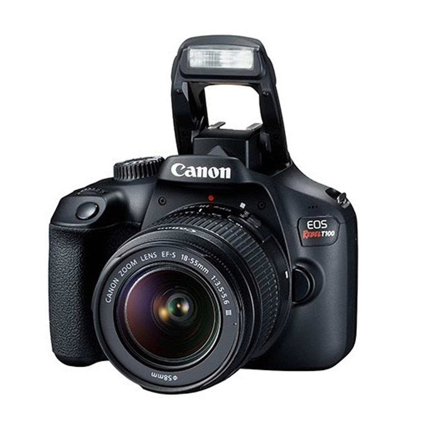 Canon EOS Rebel T100 DSLR Camera w/EF-S 18-55mm F/3.5-5.6 Zoom Lens + 75-300mm F/4-5.6 III Lens+ 64GB Memory Cards, Professional Photo Bundle (42pc Bundle)