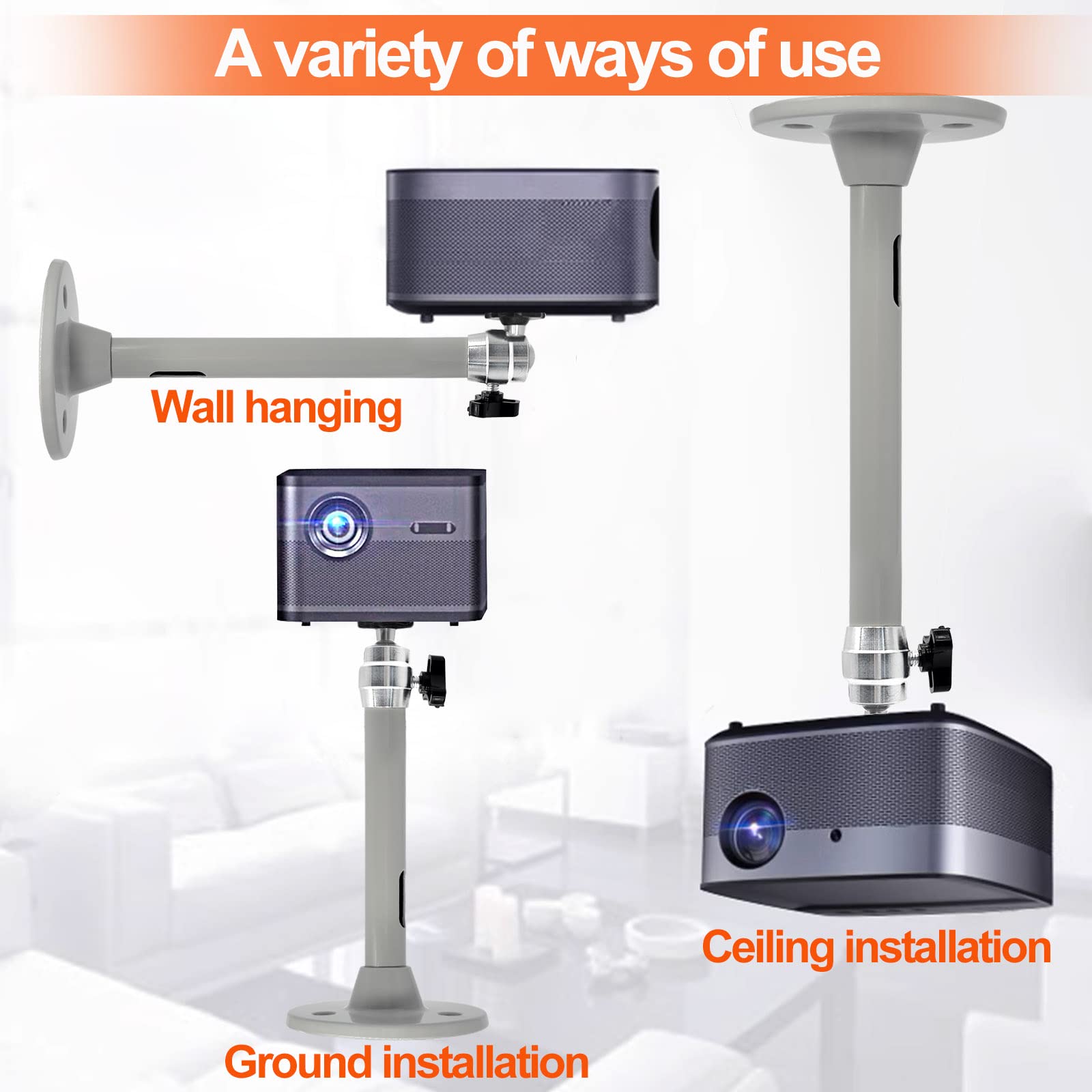 BlingKingdom Mini Ceiling Wall Projector Mount Bracket 360°Rotation Adjustable Tilt&Swivel Hanging Projector Holder Wall Mount Hanger Rack Stand for Mini Projector with 1/4" (6mm) Threaded Holes