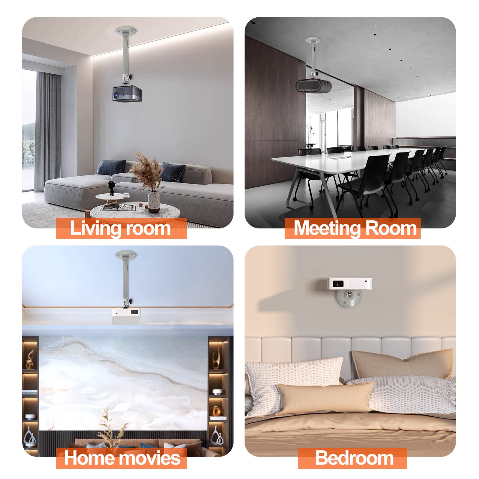 BlingKingdom Mini Ceiling Wall Projector Mount Bracket 360°Rotation Adjustable Tilt&Swivel Hanging Projector Holder Wall Mount Hanger Rack Stand for Mini Projector with 1/4" (6mm) Threaded Holes