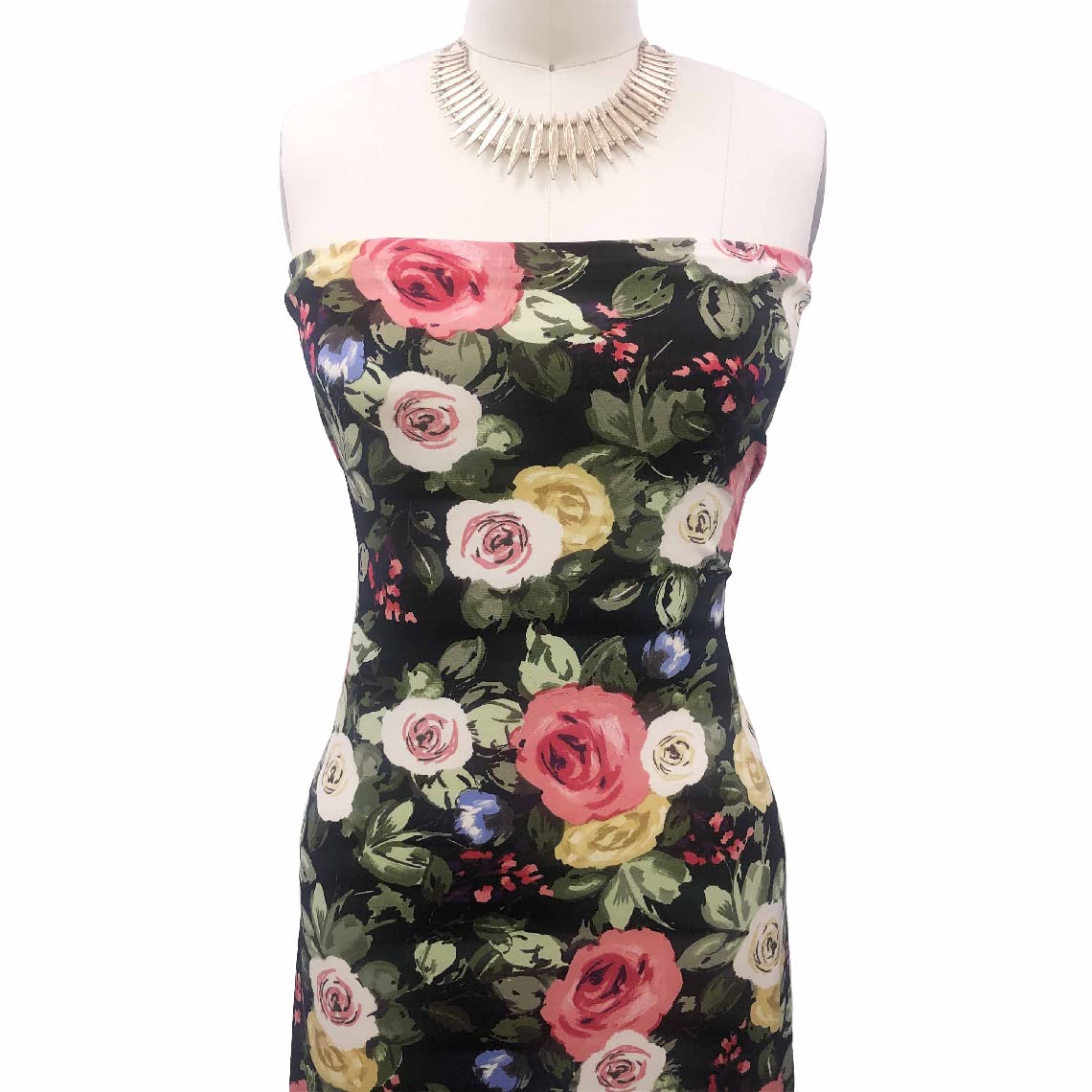 Black Coral Medium Flowers Printed on ITY Stretch Jersey Knit Fabric Twist Yarns ITY Fabric by The Yard - Style P-3275-450