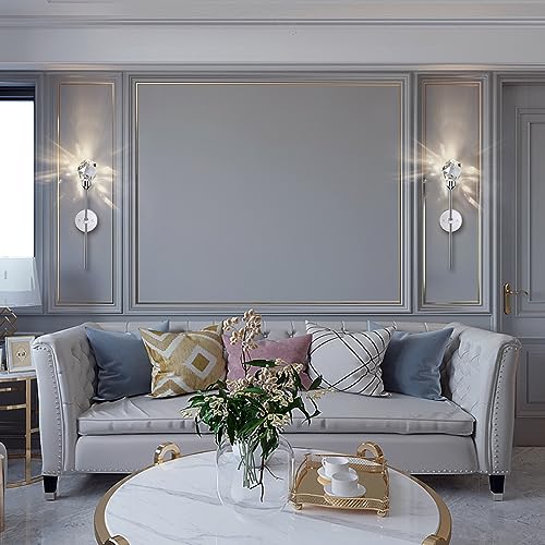 Untrammelife Indoor Wall Sconce Lighting Polished Nickel Wall Lamp 8W LED Crystal Wall Light 3 Color Temperatures Hardwired Indoor Wall Mounted Light Fixtures for Living Room,Bedroom,Bathroom
