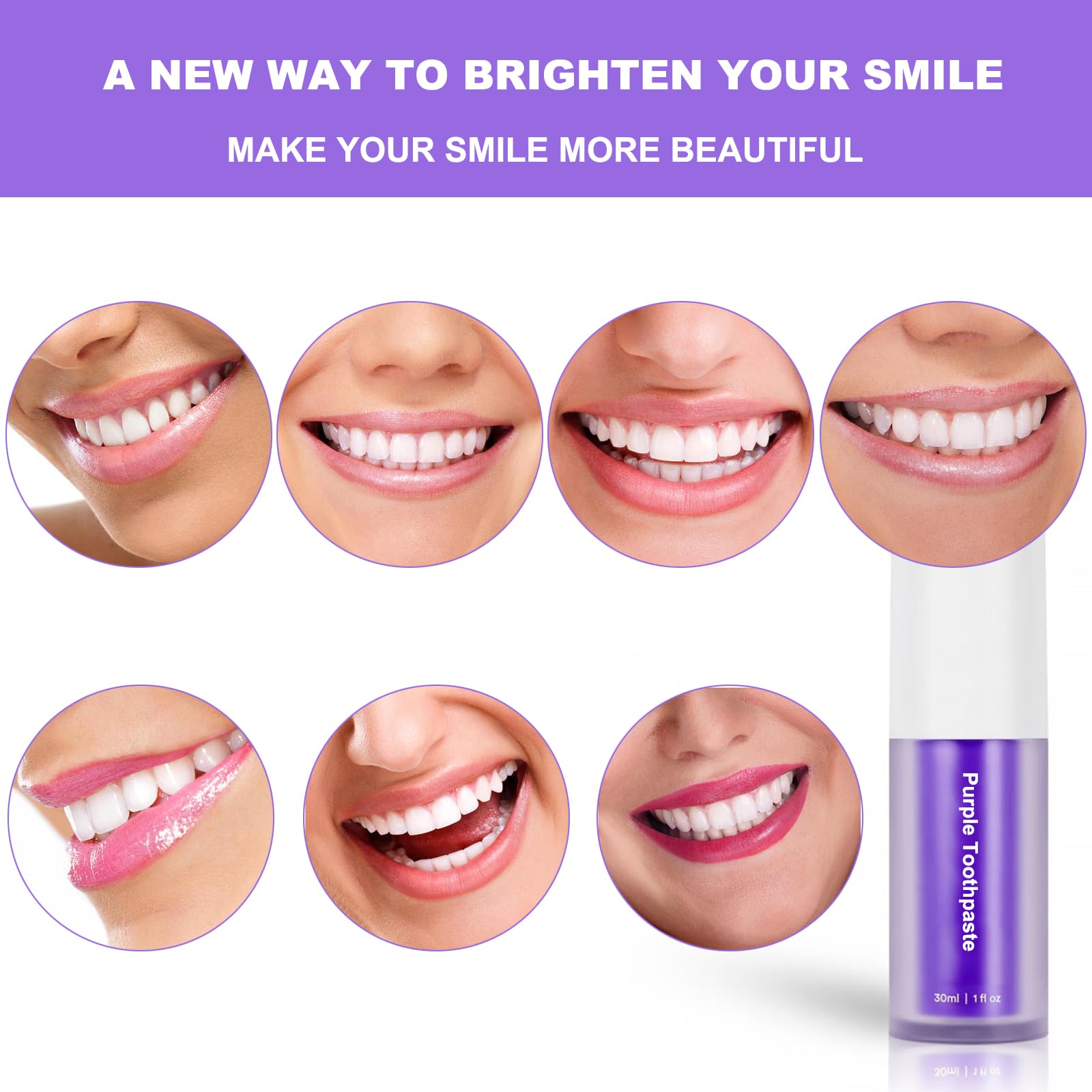 QrBxa Purple Toothpaste for Teeth Whitening,Teeth Whitening Booster,Tooth Stain Removal,Teeth Whitener,Purple Whitening Toothpaste