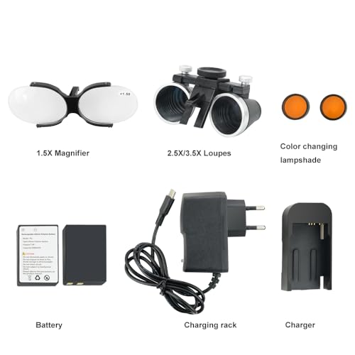 5W Binocular Loupes Glasses Headband Magnifier 2.5X 3.5X Dental Binocular Magnifier LED Head Light Lamp for Magnification Binocular Loupes Dentist Surgical Headlight Lab Equipment (2.5X)