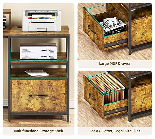 VEELOK L Shaped Desk - 87" L Shaped Gaming Desk with Power Outlet & Monitor Shelf, Home Office Corner Computer Desk with Printer Shelf & File Drawer, Rustic Brown