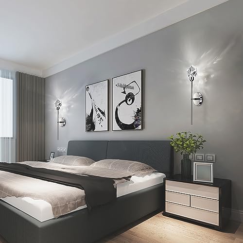 Untrammelife Indoor Wall Sconce Lighting Polished Nickel Wall Lamp 8W LED Crystal Wall Light 3 Color Temperatures Hardwired Indoor Wall Mounted Light Fixtures for Living Room,Bedroom,Bathroom