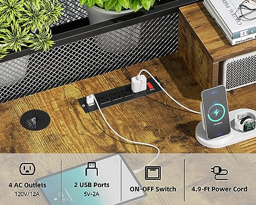 VEELOK L Shaped Desk - 87" L Shaped Gaming Desk with Power Outlet & Monitor Shelf, Home Office Corner Computer Desk with Printer Shelf & File Drawer, Rustic Brown