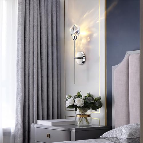 Untrammelife Indoor Wall Sconce Lighting Polished Nickel Wall Lamp 8W LED Crystal Wall Light 3 Color Temperatures Hardwired Indoor Wall Mounted Light Fixtures for Living Room,Bedroom,Bathroom