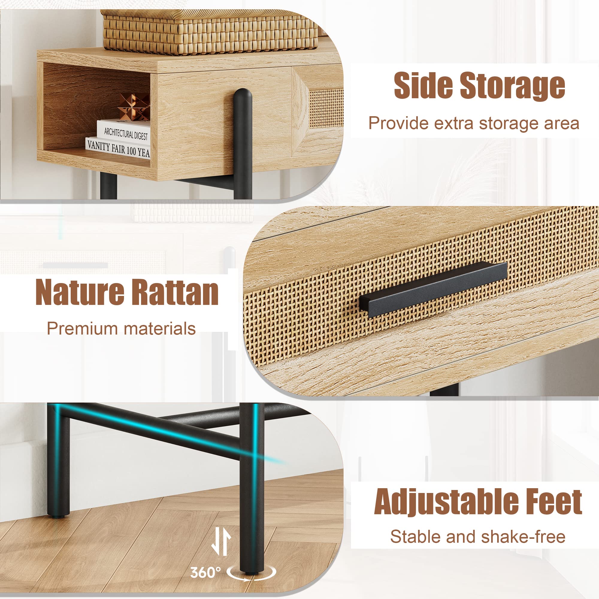 IDEALHOUSE Console Table Rattan Sofa Tables Narrow Entryway Table with Drawer and Storage, 40” Behind Couch Table Hallway Table Boho Desk Home Furniture for Living Room, Foyer, Bedroom