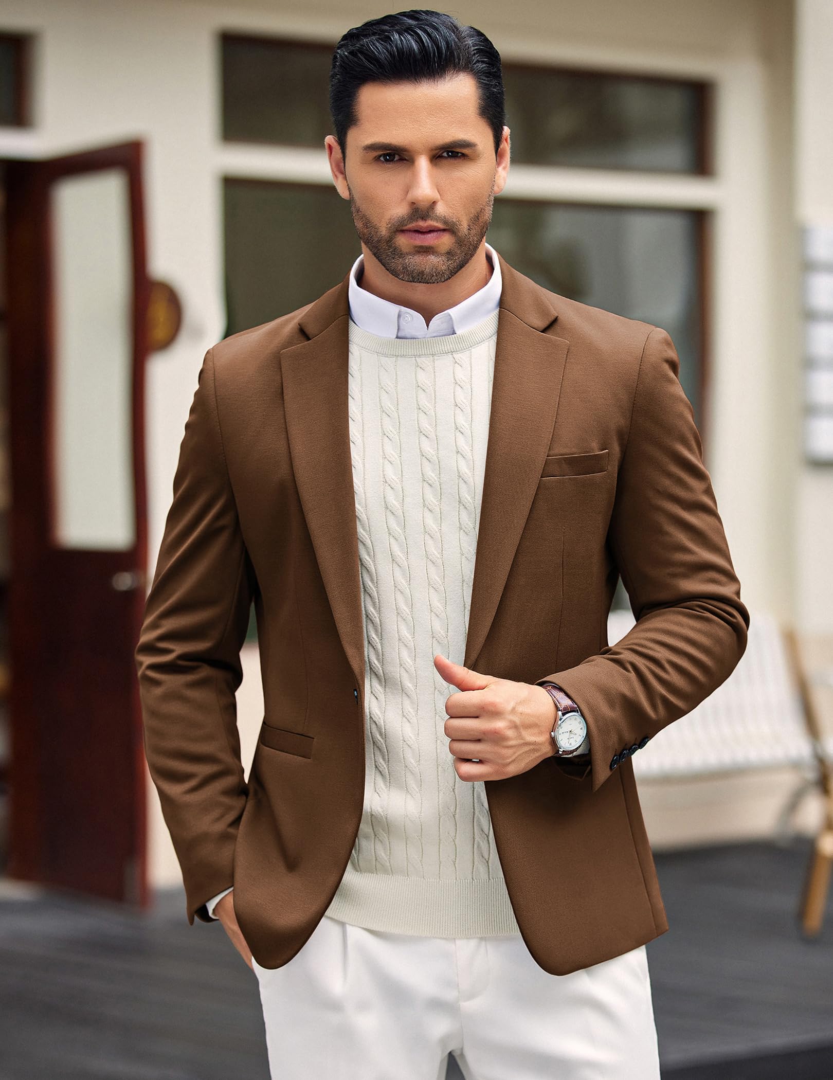 COOFANDY Men's Knit Blazer Jacket Lightweight Sport Coats Brown Casual Suit Jackets Brown XXL