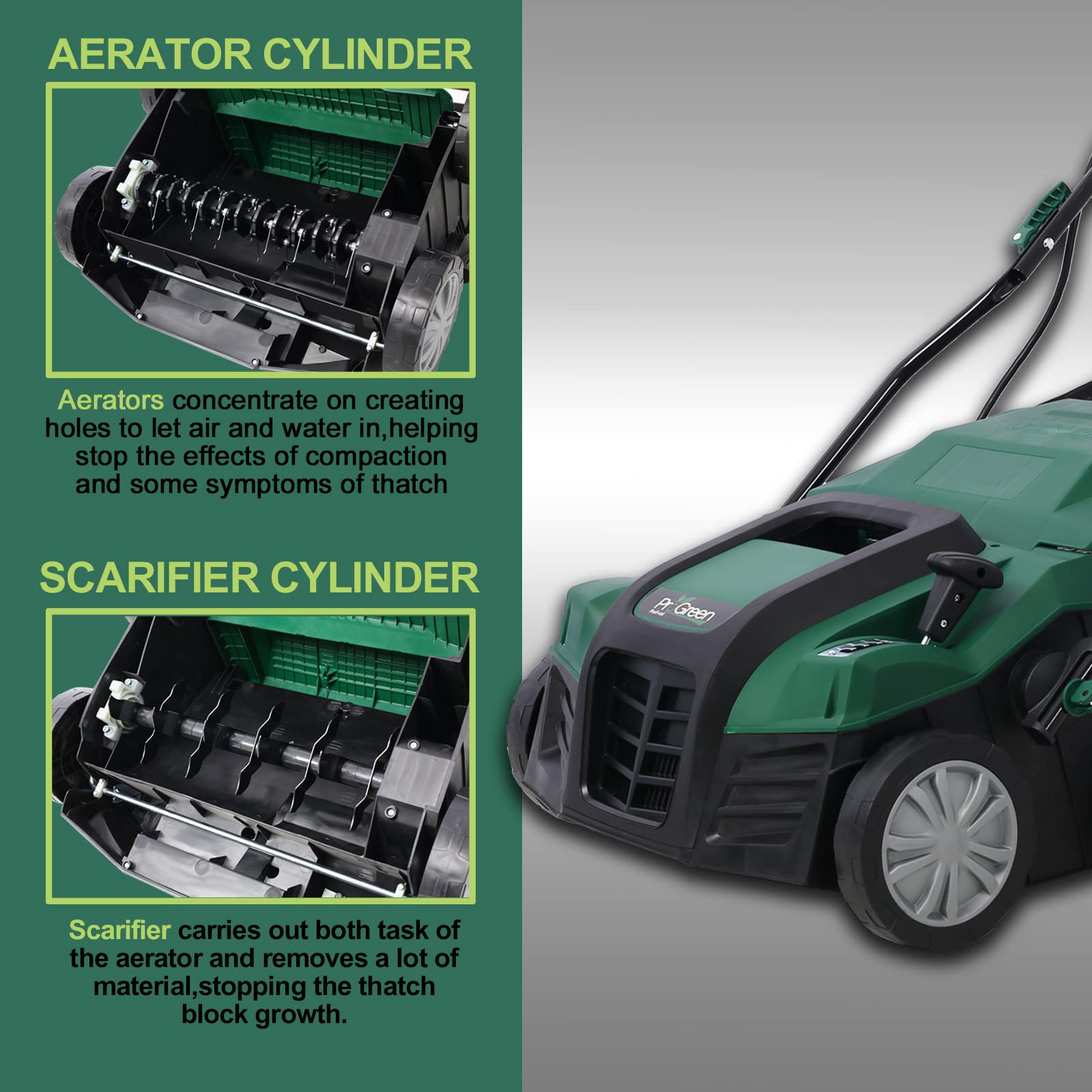 2-in-1 16" Walk Behind Scarifier, 15 Amp Electric Dethatcher Scarifier, Lawn Dethatcher for Yard Lawn Garden Care, Removable Collection Bag Extra Large 58QT (16 inch)