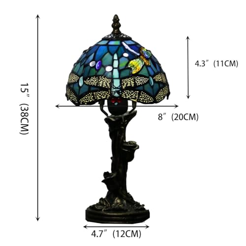 LGWW Tiffany Style Table Lamp Dragonfly Style Rose Base Stained Glass Bedside Lamp Antique Luxurious Bedside Desk Reading Light 15X8X8 Desk Light Metal Base Decor Bedroom Living Room Home Office