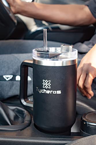 Tycheros 40 oz Tumbler with Handle and Straw- Reusable Vacuum Stainless Steel Insulated Water Bottle- Travel Mug that Keeps drink Hot OR Cold for Hours (blue)
