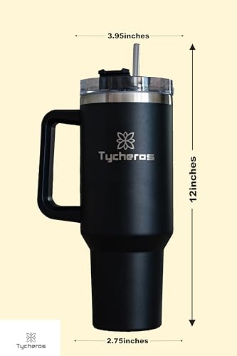 Tycheros 40 oz Tumbler with Handle and Straw- Reusable Vacuum Stainless Steel Insulated Water Bottle- Travel Mug that Keeps drink Hot OR Cold for Hours (blue)