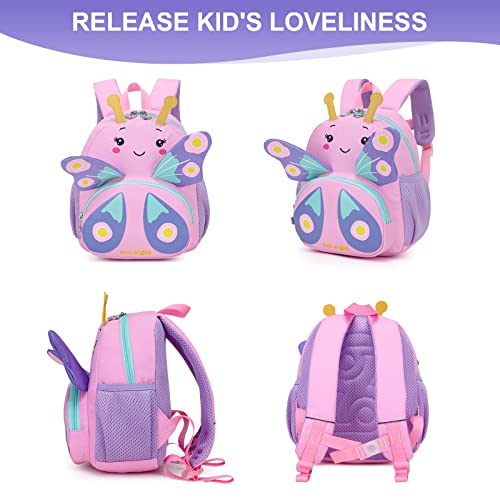 Mini Toddler Backpack for Girls Kids Backpack for Perschool with Chest Strap 3D Cartoon Butterfly Kindergarten Schoolbag for Little Girl Boy Ages(2-5)…