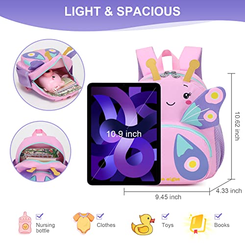 Mini Toddler Backpack for Girls Kids Backpack for Perschool with Chest Strap 3D Cartoon Butterfly Kindergarten Schoolbag for Little Girl Boy Ages(2-5)…