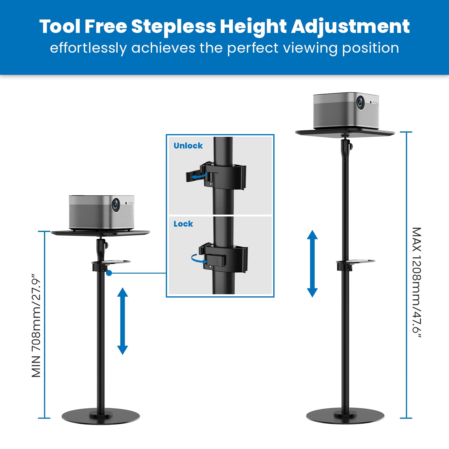 Mount-It! Dual Use Projector Stand, 2 Mounting Options: 1/4" Screw and Platform Portable Projector Stand For Mini Projectors Adjustable Height Floor Stand 13.2 lb load, For Home, Office, Studio, DJs