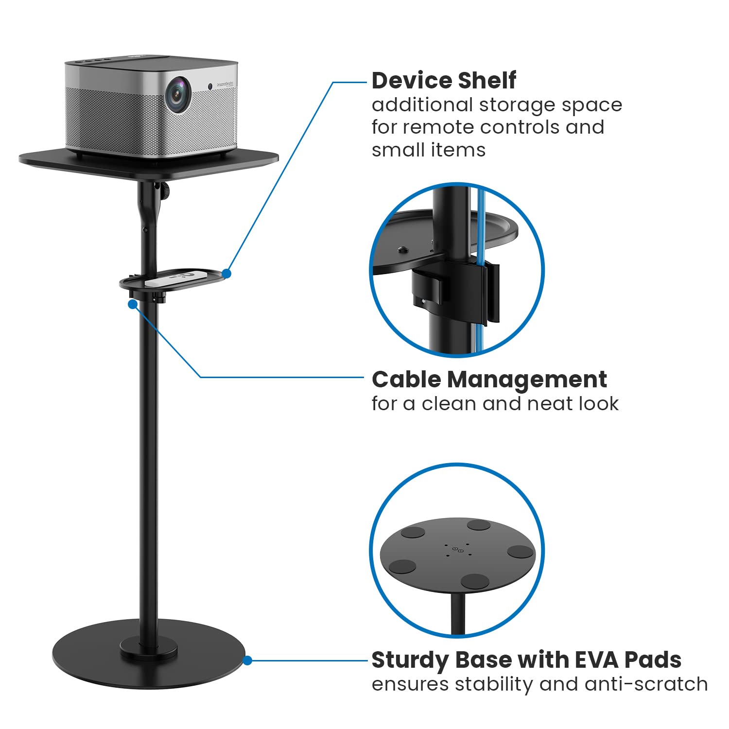 Mount-It! Dual Use Projector Stand, 2 Mounting Options: 1/4" Screw and Platform Portable Projector Stand For Mini Projectors Adjustable Height Floor Stand 13.2 lb load, For Home, Office, Studio, DJs