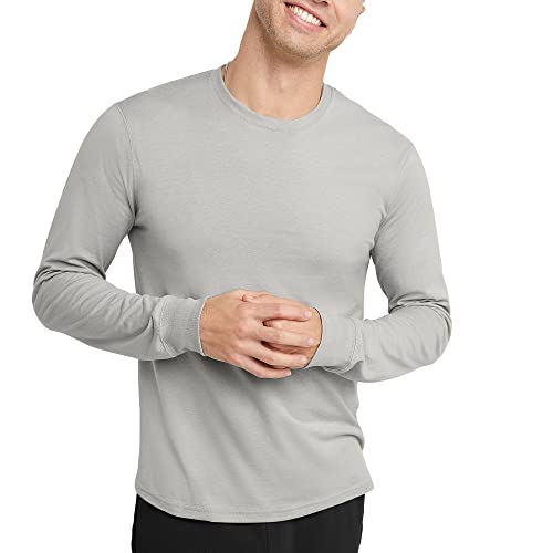 Hanes Size Originals Long Sleeve Cotton T-Shirt, Classic Crewneck Tee for Men, Light Steel, X Large Tall