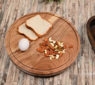 EDHAS Round Acacia Wood Cake Stand,Cake Display Server Tray for Kitchen,Birthday Parties,Weddings,Baking Gifts (12" x 12" x 1.75")
