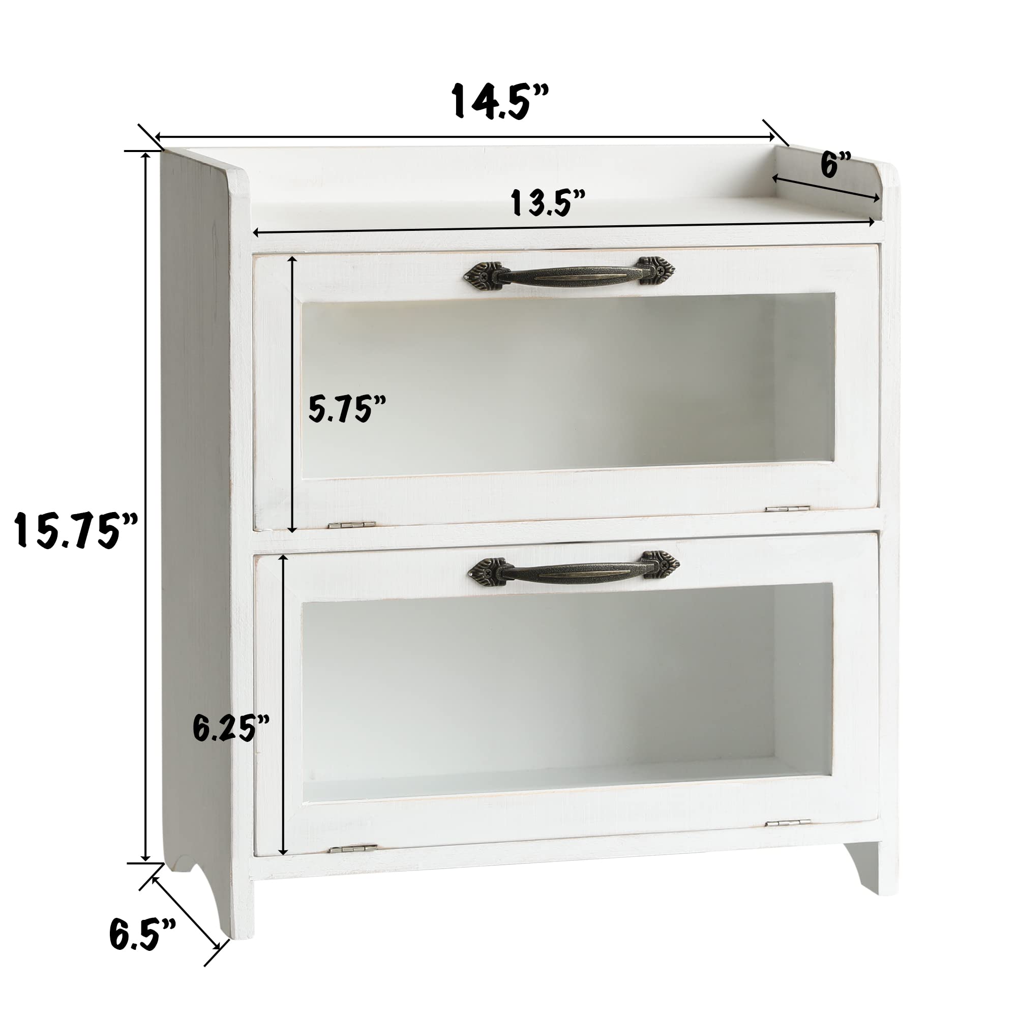 COLLECTIVE HOME - 2 Tiered Storage Cabinet, Countertop Cabinet, Wood Organizer for Kitchen Living Room Bedroom Office, 15.75 x 14.5 x 6.5 (no Pattern, Double Door, White)