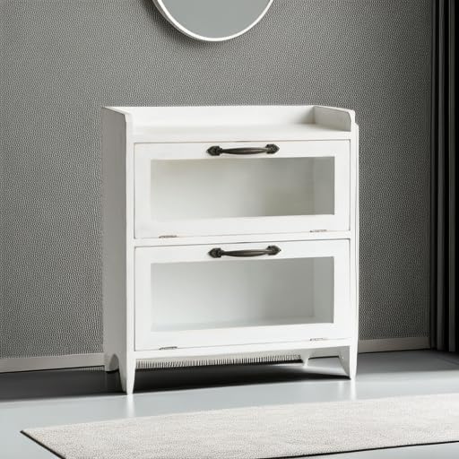 COLLECTIVE HOME - 2 Tiered Storage Cabinet, Countertop Cabinet, Wood Organizer for Kitchen Living Room Bedroom Office, 15.75 x 14.5 x 6.5 (no Pattern, Double Door, White)