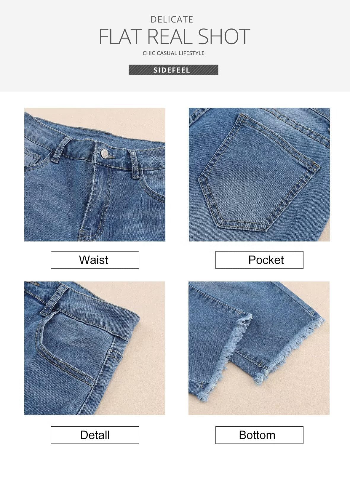 Sidefeel Jeans for Women Trendy 2024 High Waisted Stretchy Straight Leg Capri Denim Pants Sky Blue Size 18