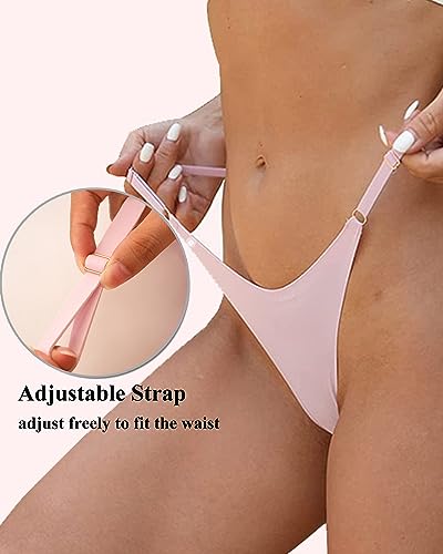 Bolivelan Adjustable Seamless String Underwear for Women G-String Thongs Panties High Cut Brazilian Briefs 6 Pack, US 4, Multicolor