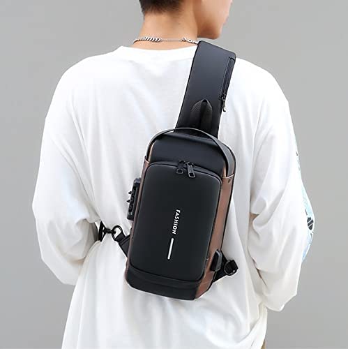 Anti theft Crossbody Sling bag,Waterproof Shoulder Backpack,Lightweight Chest Daypack with USB Charging Port,Fit for 7.9'' ipad mini(Black-2)