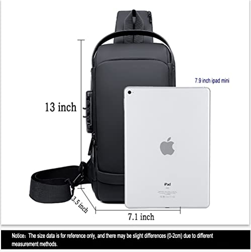 Anti theft Crossbody Sling bag,Waterproof Shoulder Backpack,Lightweight Chest Daypack with USB Charging Port,Fit for 7.9'' ipad mini(Black-2)