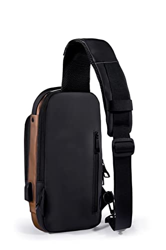 Anti theft Crossbody Sling bag,Waterproof Shoulder Backpack,Lightweight Chest Daypack with USB Charging Port,Fit for 7.9'' ipad mini(Black-2)
