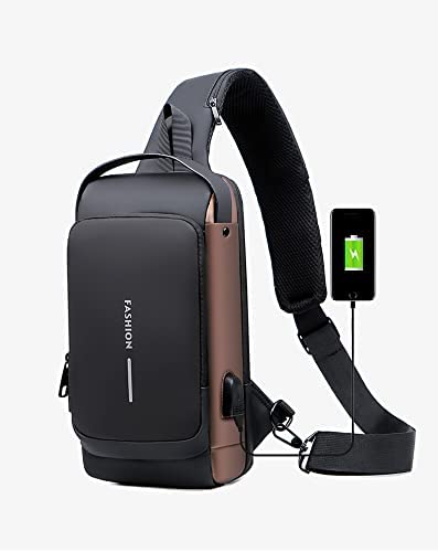 Anti theft Crossbody Sling bag,Waterproof Shoulder Backpack,Lightweight Chest Daypack with USB Charging Port,Fit for 7.9'' ipad mini(Black-2)