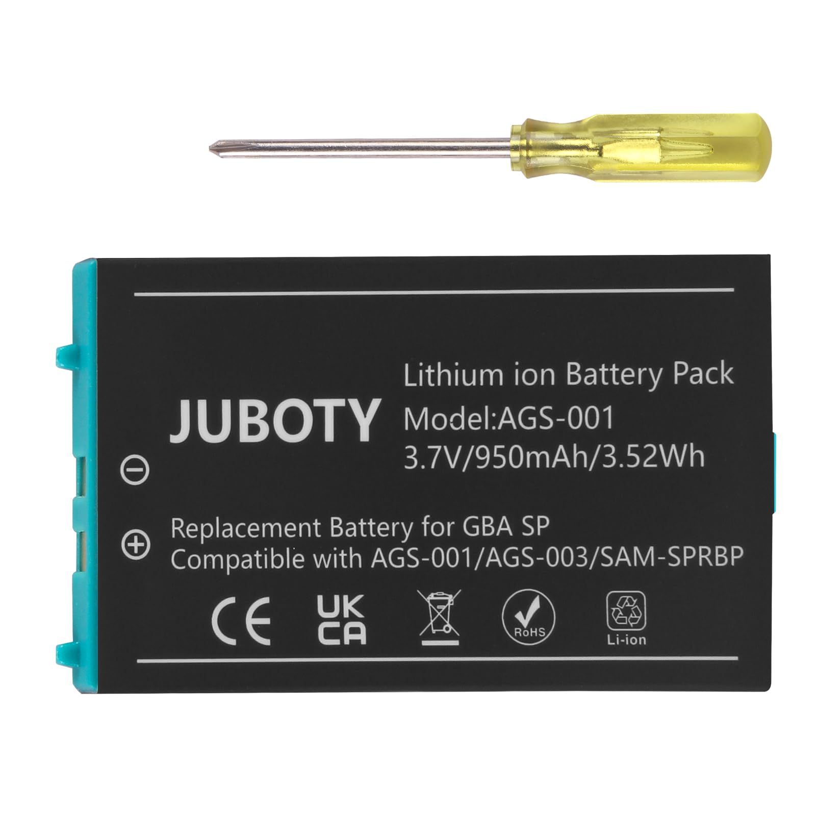 JUBOTY 950mAh 2023 New Upgrade GBA SP Battery Replacement for Nintendo Gameboy Advance SP Models AGS-001 AGS-003 SAM-SPRBP Game Console, Rechargeable Lithium-ion Battery with 1 Repair Tool