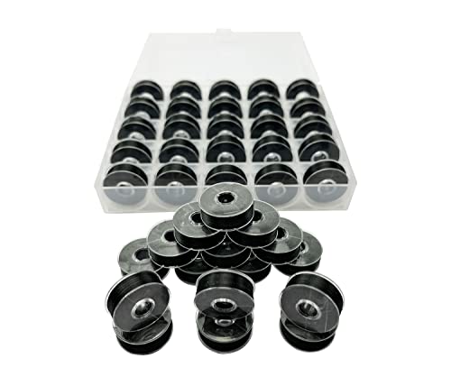 Wennuo 25Pcs Black Type L (SA155) Size L 75D/2 Prewound Bobbin Thread Plastic Side for Particular Embroidery and Sewing Machines,Compatible with Brother, Babylock, Juki, and More. (Black)