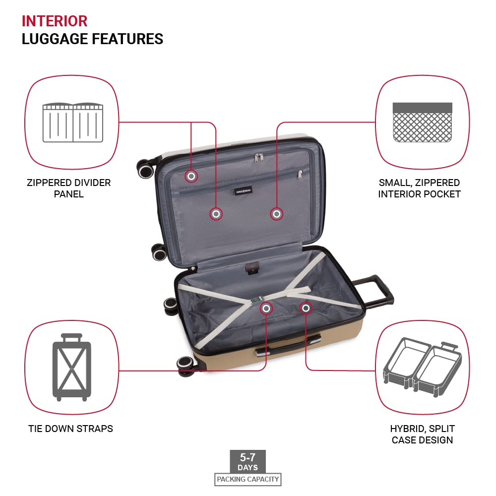 SwissGear Duet Hardside Expandable Luggage with Spinner Wheels, Ivory/Taupe, Checked-Medium 24-Inch