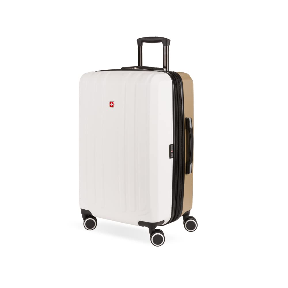 SwissGear Duet Hardside Expandable Luggage with Spinner Wheels, Ivory/Taupe, Checked-Medium 24-Inch