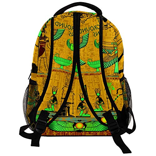 Ancient Egyptian Decor Deities And Gold Background With Hieroglyphs Backpack Casual Sports Daypack Travel School Bag with Multiple Pockets for Men Women College