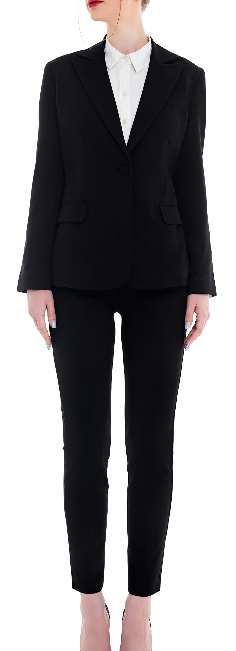 Marycrafts Women's Pant Suits Set – Professional Business Suiting Blazer and Pants 2 Piece Outfit 14 Black
