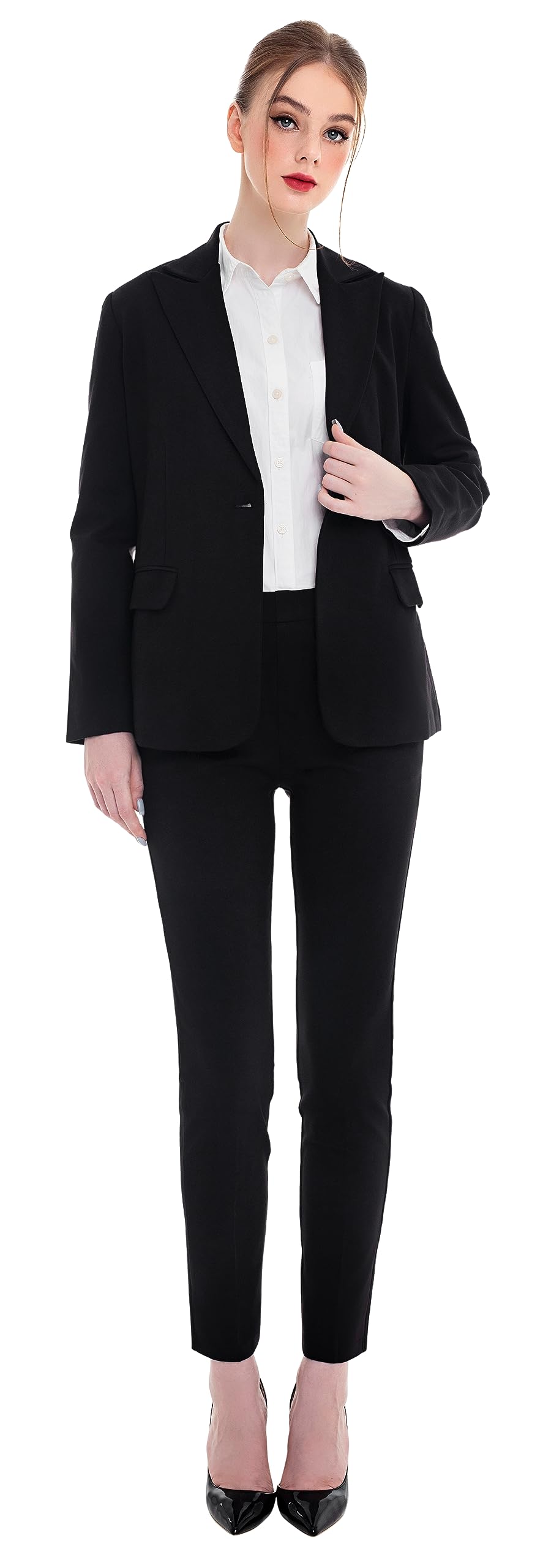 Marycrafts Women's Pant Suits Set – Professional Business Suiting Blazer and Pants 2 Piece Outfit 14 Black
