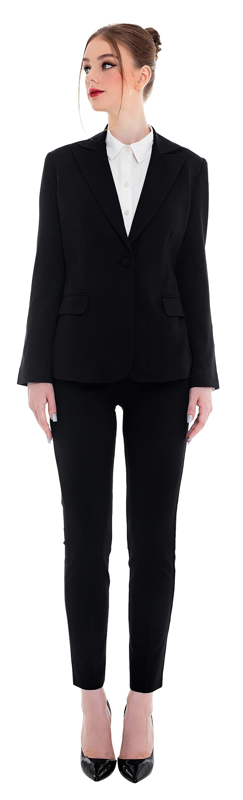 Marycrafts Women's Pant Suits Set – Professional Business Suiting Blazer and Pants 2 Piece Outfit 14 Black