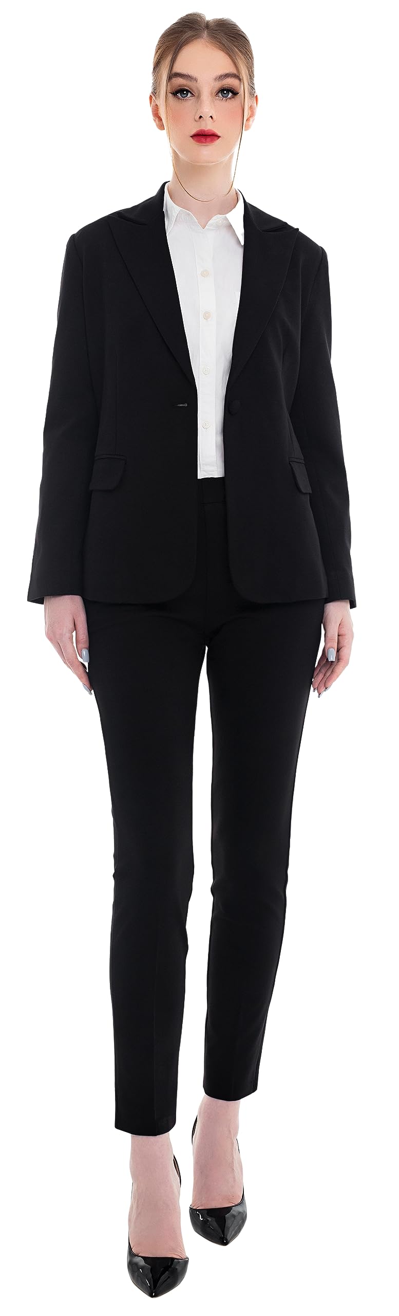 Marycrafts Women's Pant Suits Set – Professional Business Suiting Blazer and Pants 2 Piece Outfit 14 Black