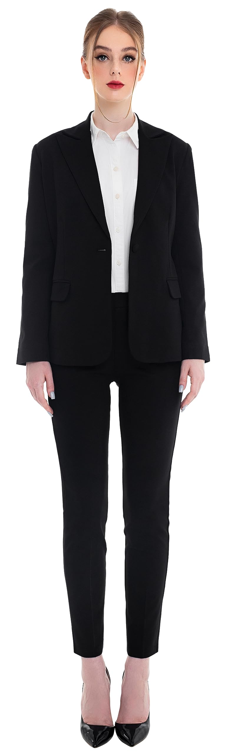 Marycrafts Women's Pant Suits Set – Professional Business Suiting Blazer and Pants 2 Piece Outfit 14 Black