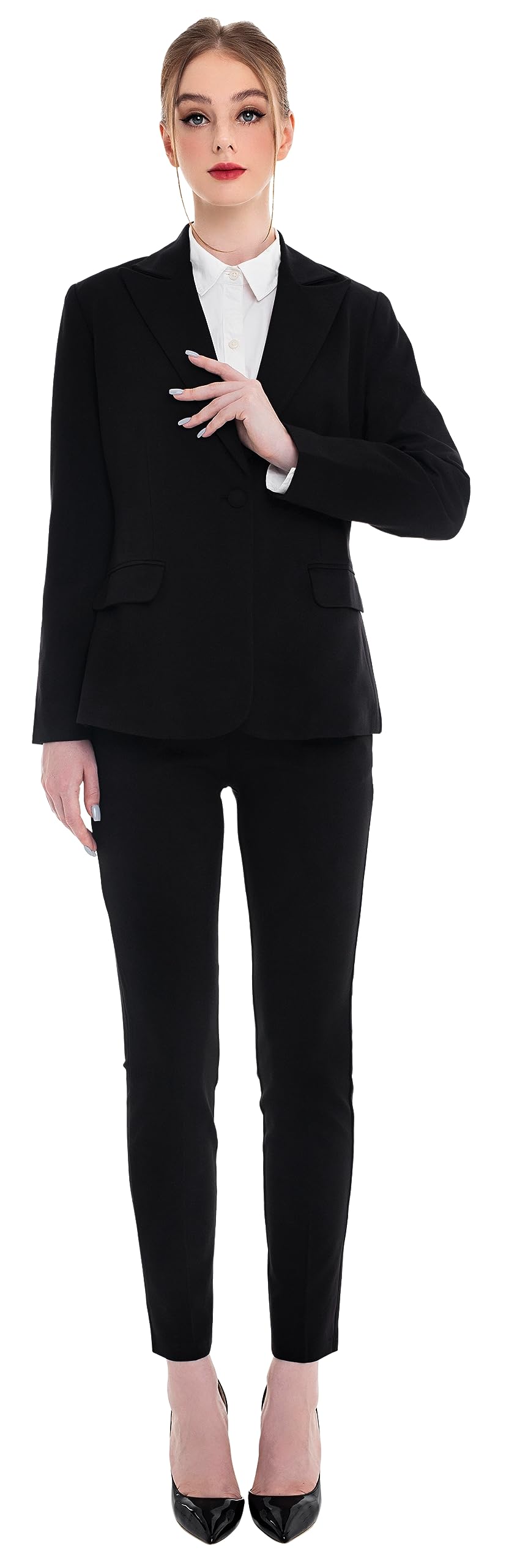 Marycrafts Women's Pant Suits Set – Professional Business Suiting Blazer and Pants 2 Piece Outfit 14 Black