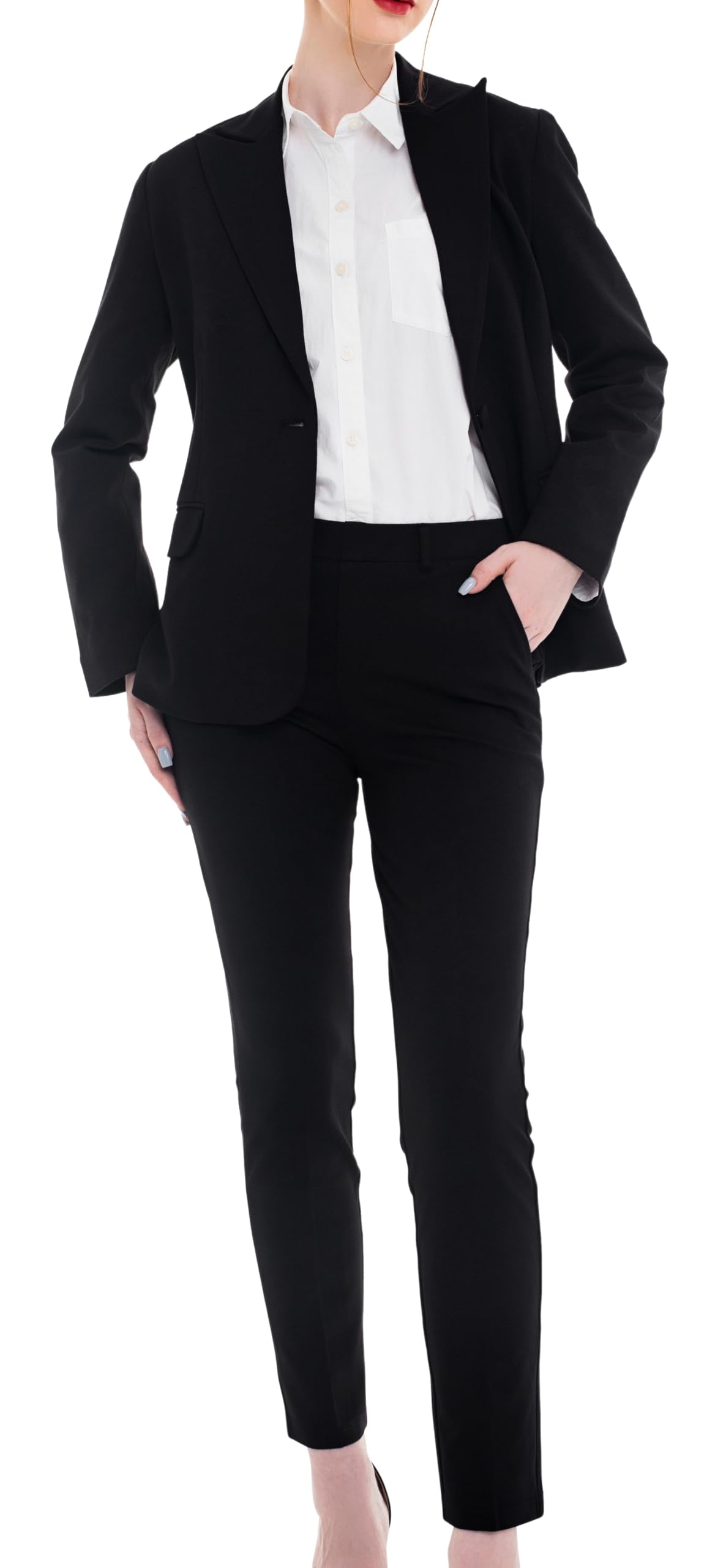 Marycrafts Women's Pant Suits Set – Professional Business Suiting Blazer and Pants 2 Piece Outfit 14 Black